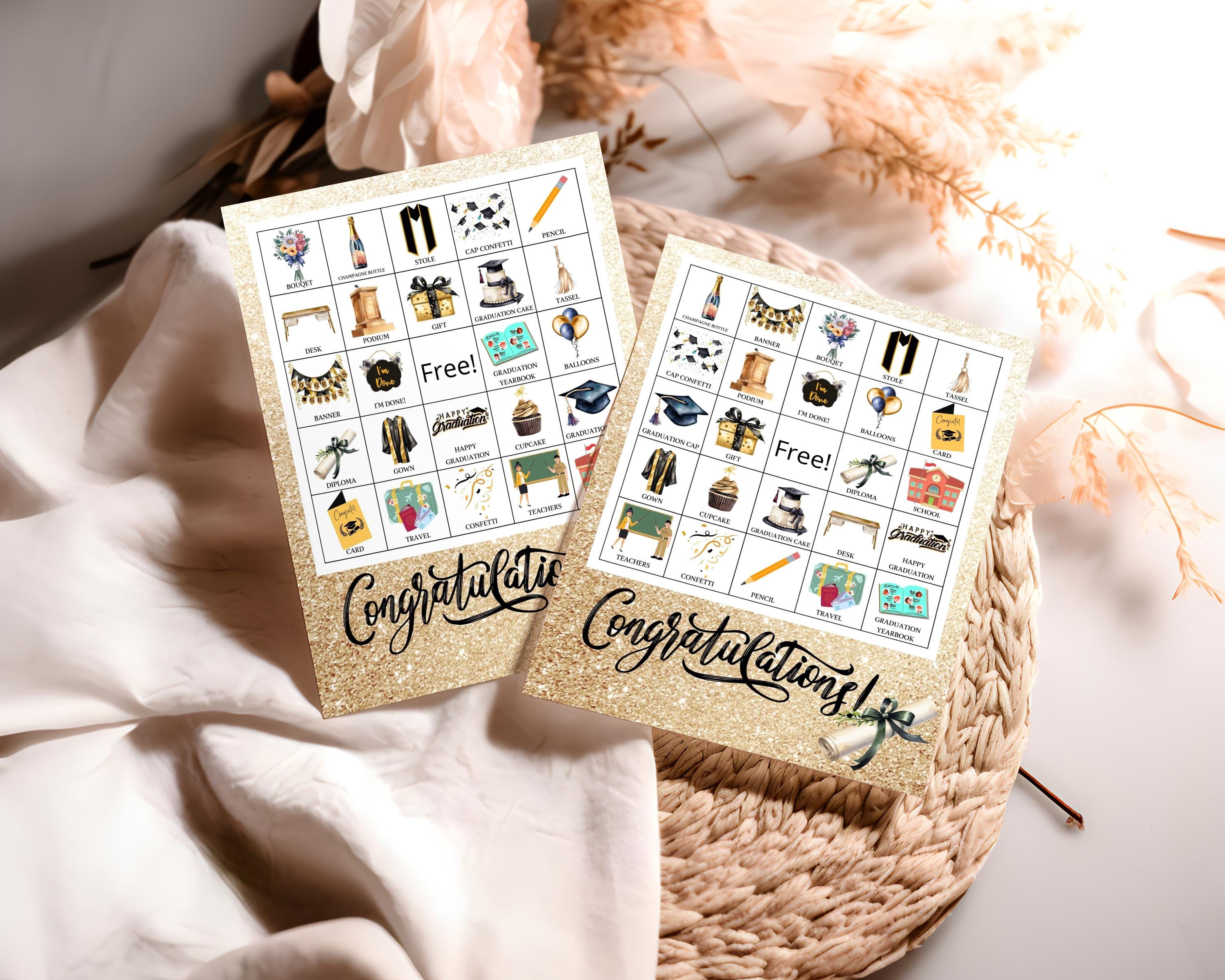 Graduation Bingo Game - 100 Bingo Cards for End of the Year Family Game ...