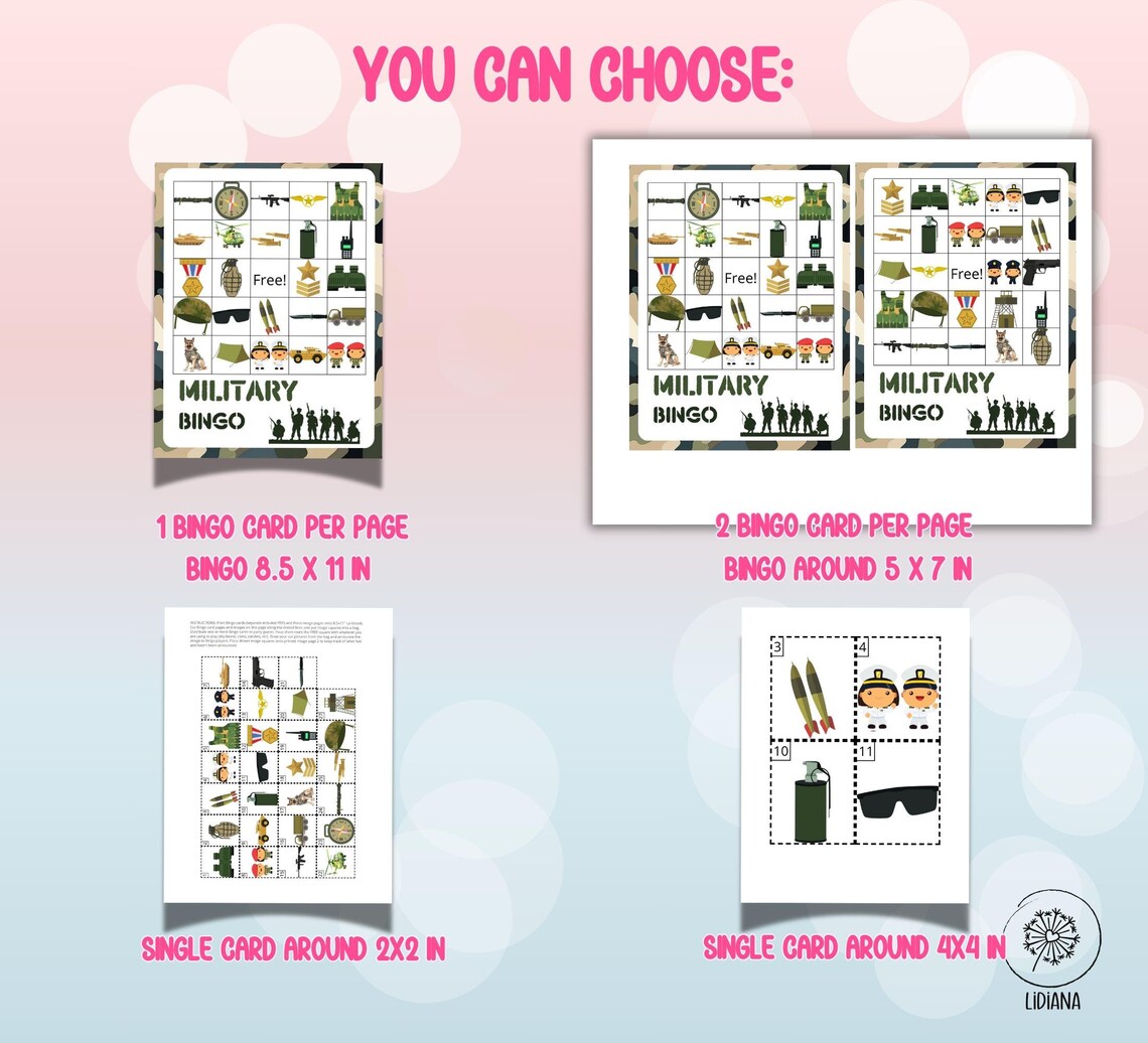 Military Bingo Game: Camo Birthday Party, 50 Unique Cards (digital ...