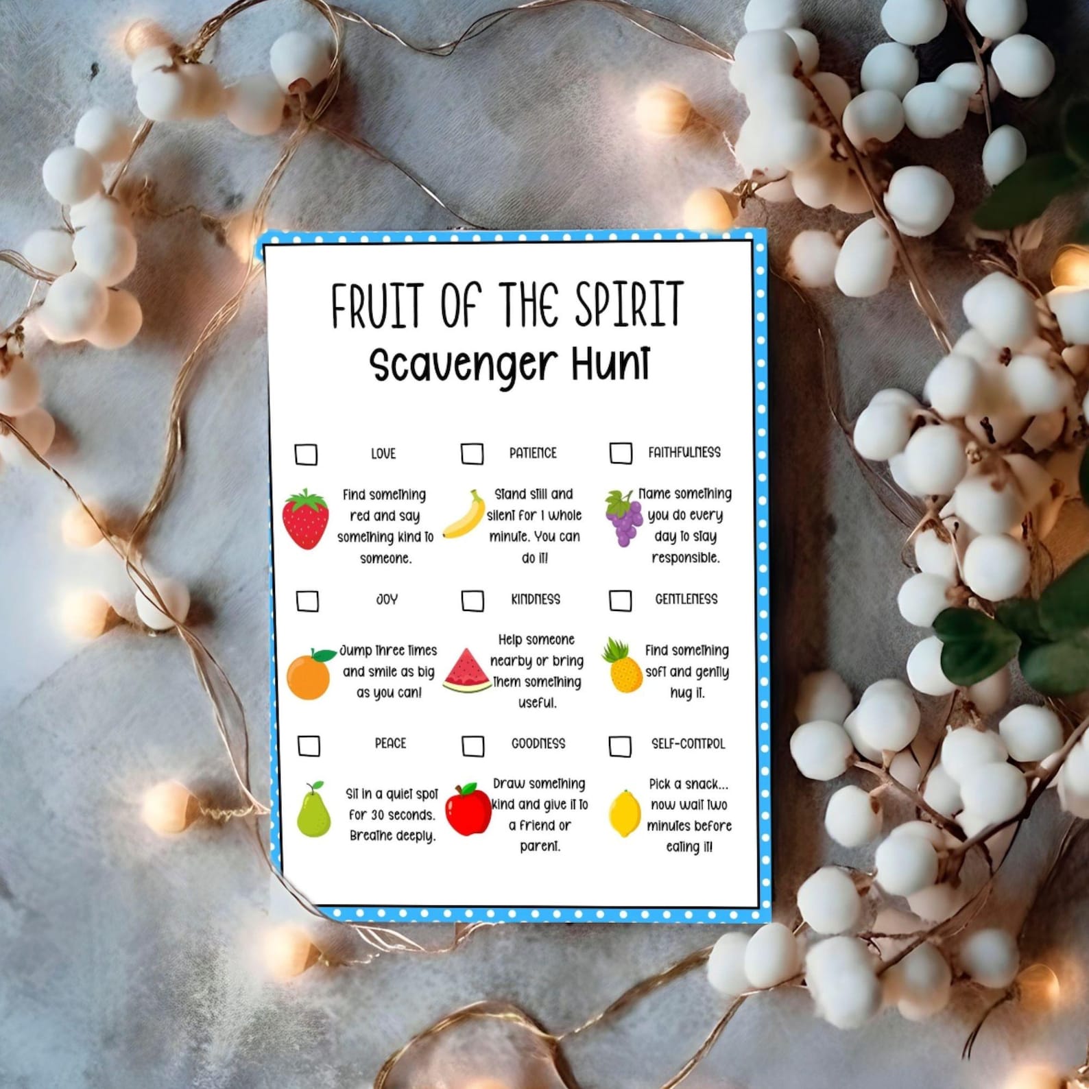 Fruit of the Spirit Scavenger Hunt: Bible Verse Activity for Kids ...