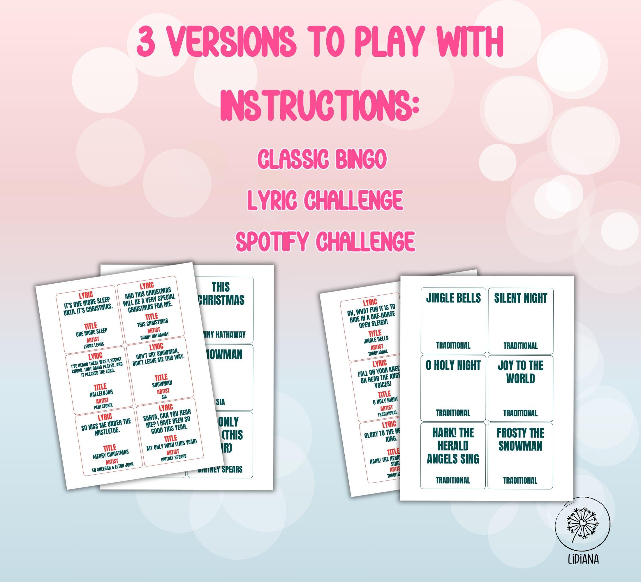 Christmas Songs Bingo Game: 50 Unique Cards With Spotify Playlist ...