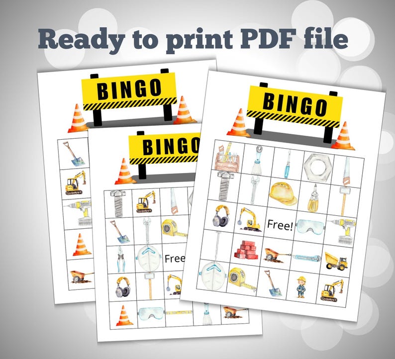 Construction Bingo Game: 50 Printable Cards, Boy Birthday Party ...