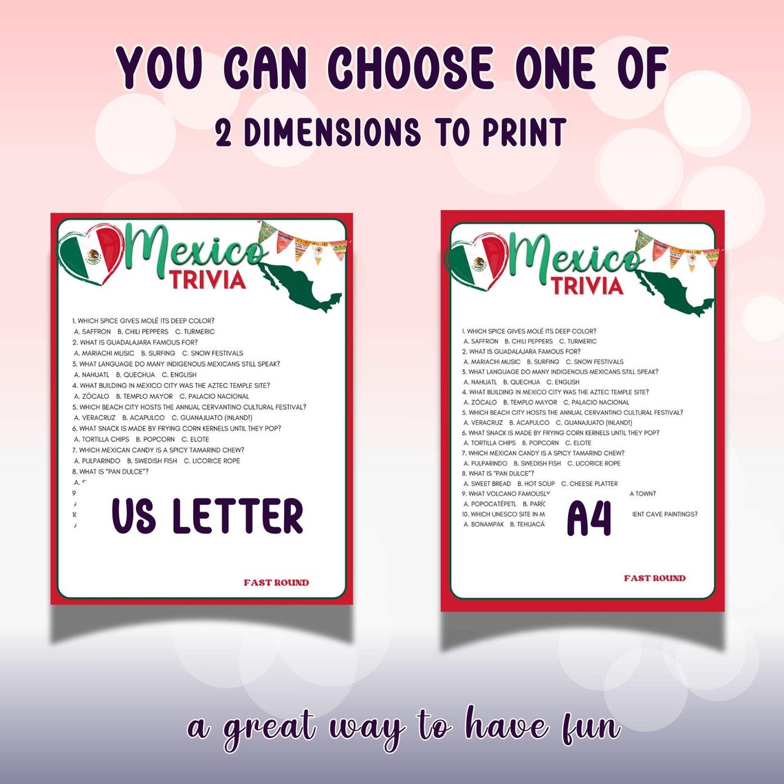 Mexico Trivia Game: Fiesta Party Activity for Cinco De Mayo (printable ...