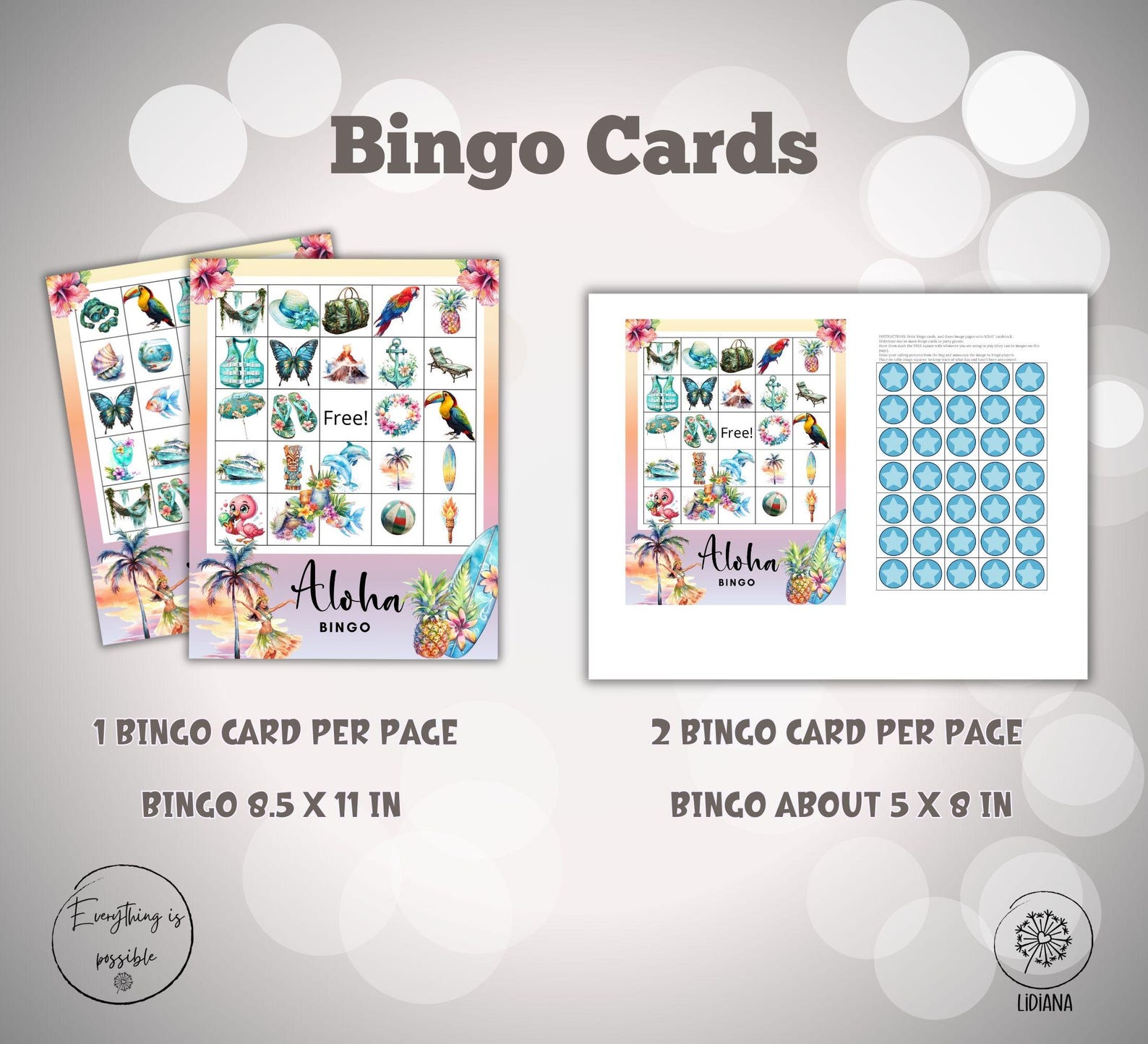 Aloha Bingo Game - 50 Bingo Cards for Girls Game Night, Luau Hawaiian ...