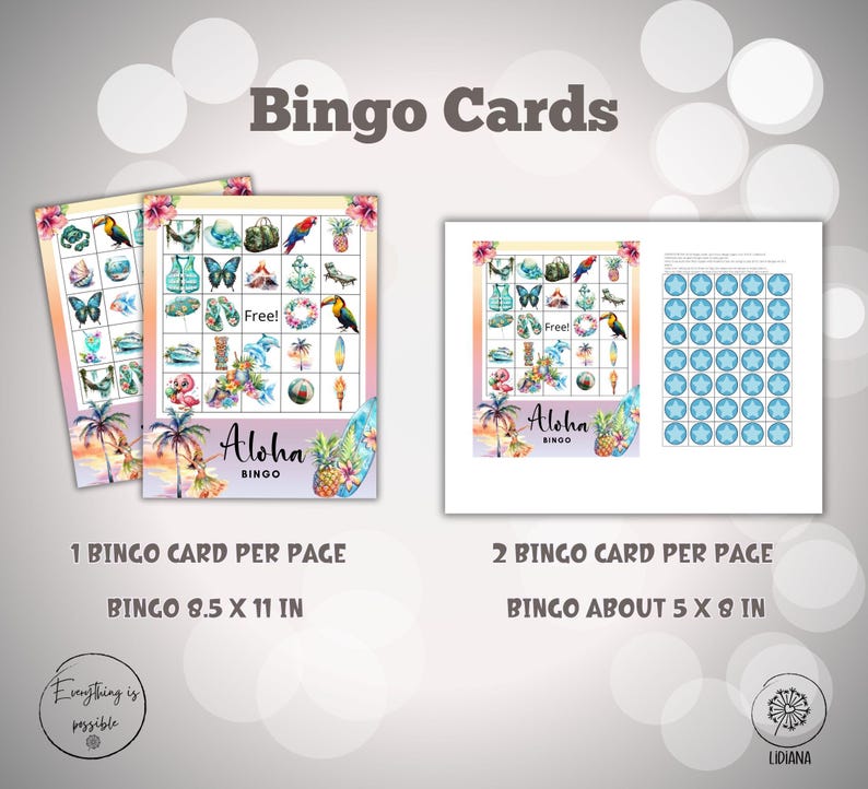 Aloha Bingo Game - 50 Bingo Cards for Girls Game Night, Luau Hawaiian ...