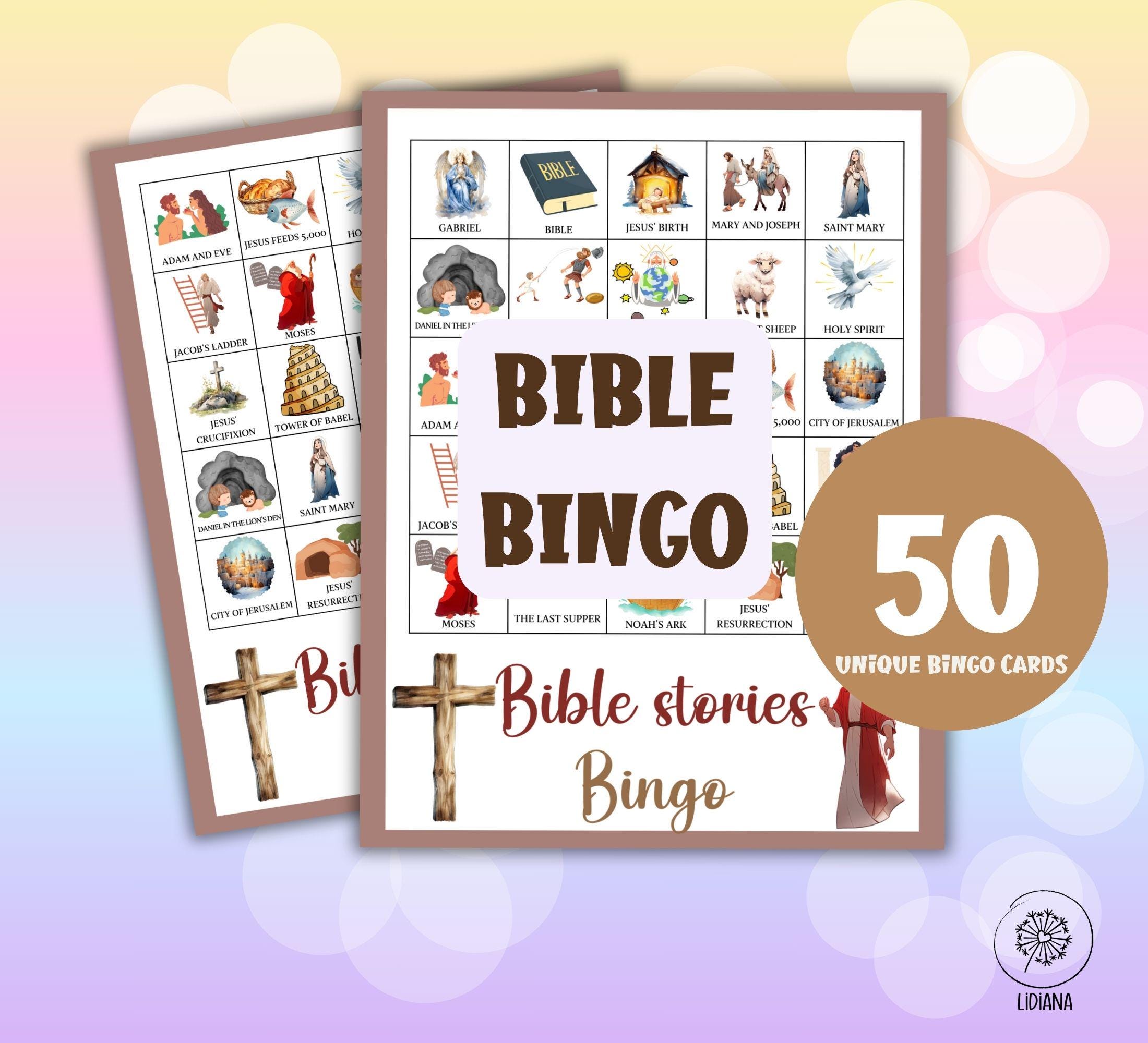 Bible Stories Bingo, 50 Sunday School Bingo Cards, Kid's Church ...