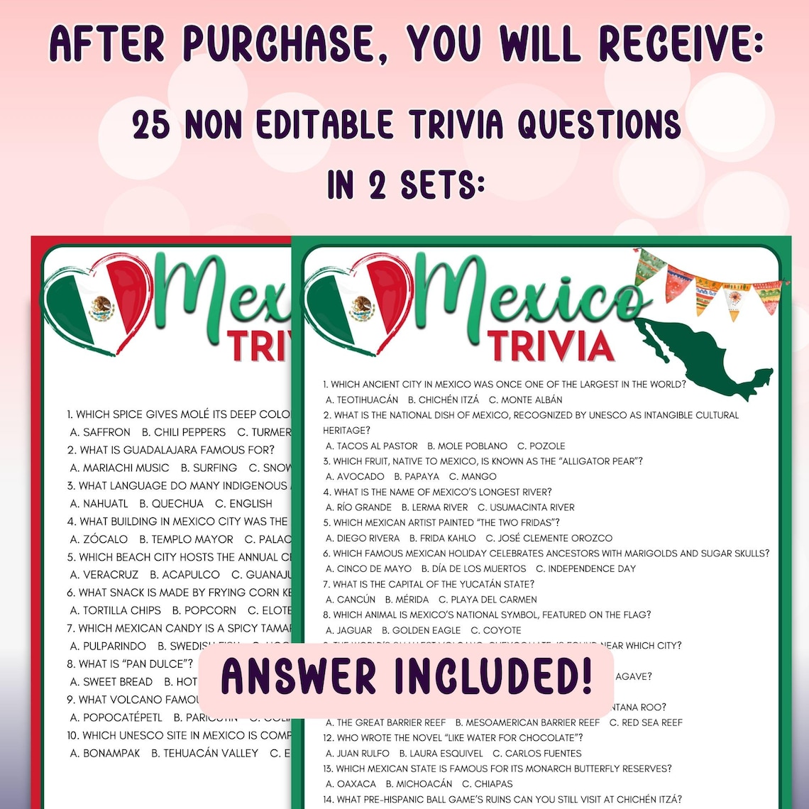 Mexico Trivia Game: Fiesta Party Activity for Cinco De Mayo (printable ...