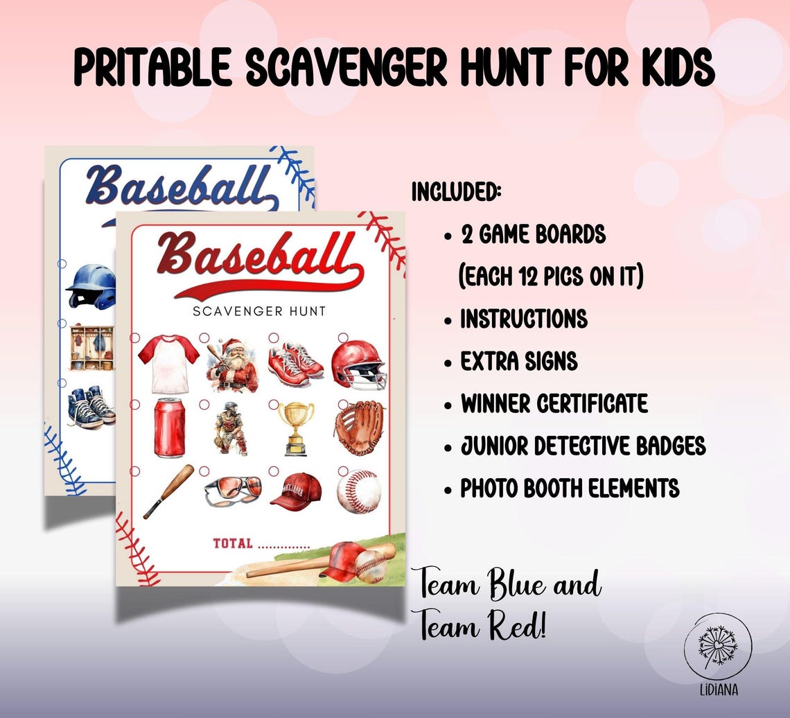 Baseball Scavenger Hunt: Little League Team Party Game (printable ...