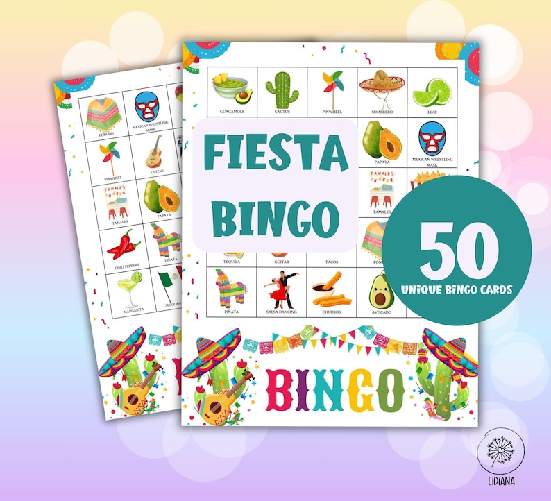 Fiesta Bingo, 50 Printable Fiesta Bingo Cards, Fiesta Activity for Kids ...