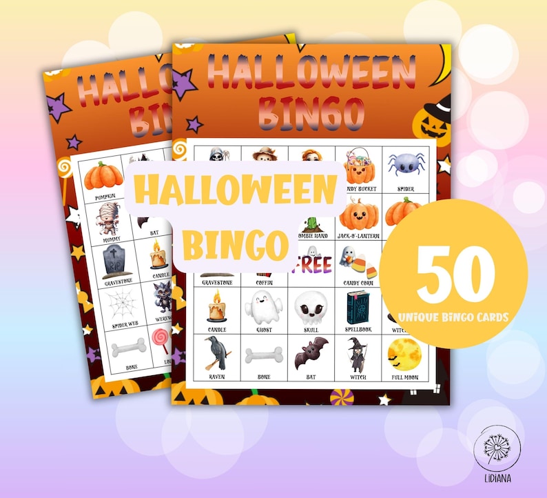 Halloween Bingo Game - 50 Spooky Bingo Cards for Scary Movie Game Night ...