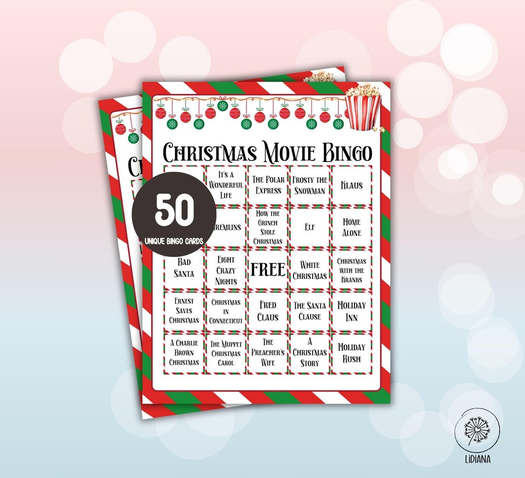 Christmas Movie Bingo Game: 50 Printable Cards (digital Download) - Etsy