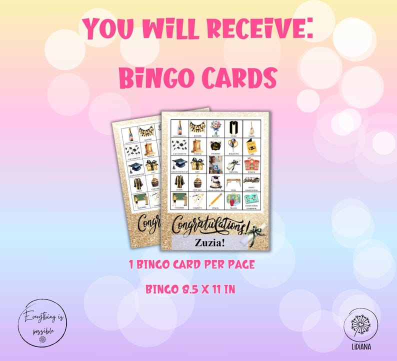 Graduation Bingo Game - 100 Bingo Cards for End of the Year Family Game ...