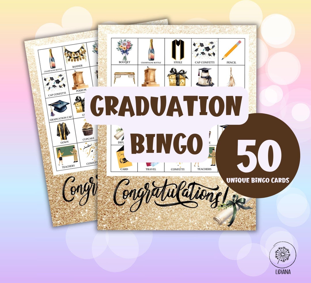 Graduation Bingo Game - 50 Bingo Cards for End of the Year Family Game ...