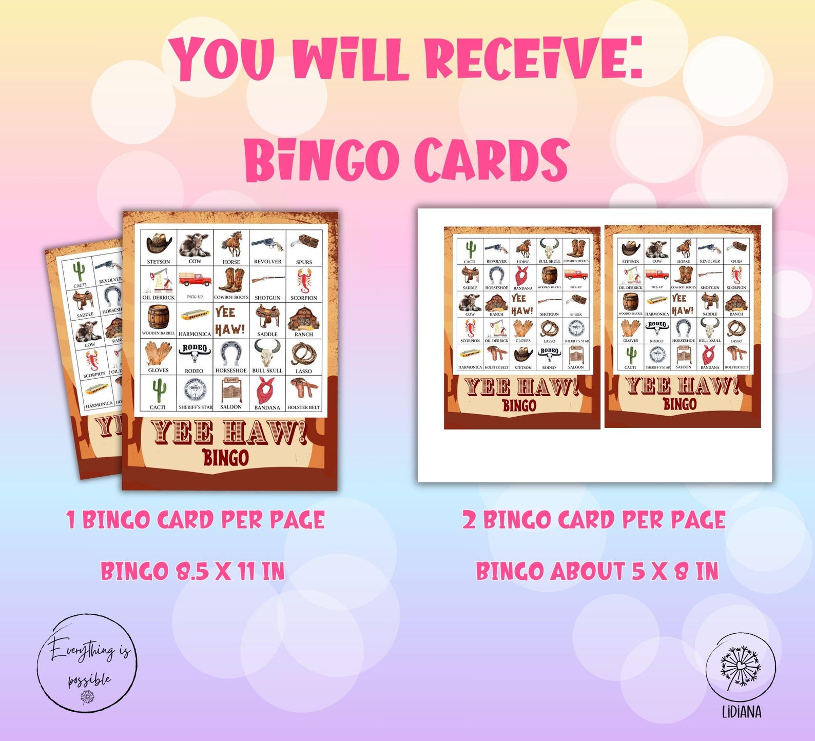 Cowboy Bingo Game: 50 Western Rodeo Cards (digital Download) - Etsy