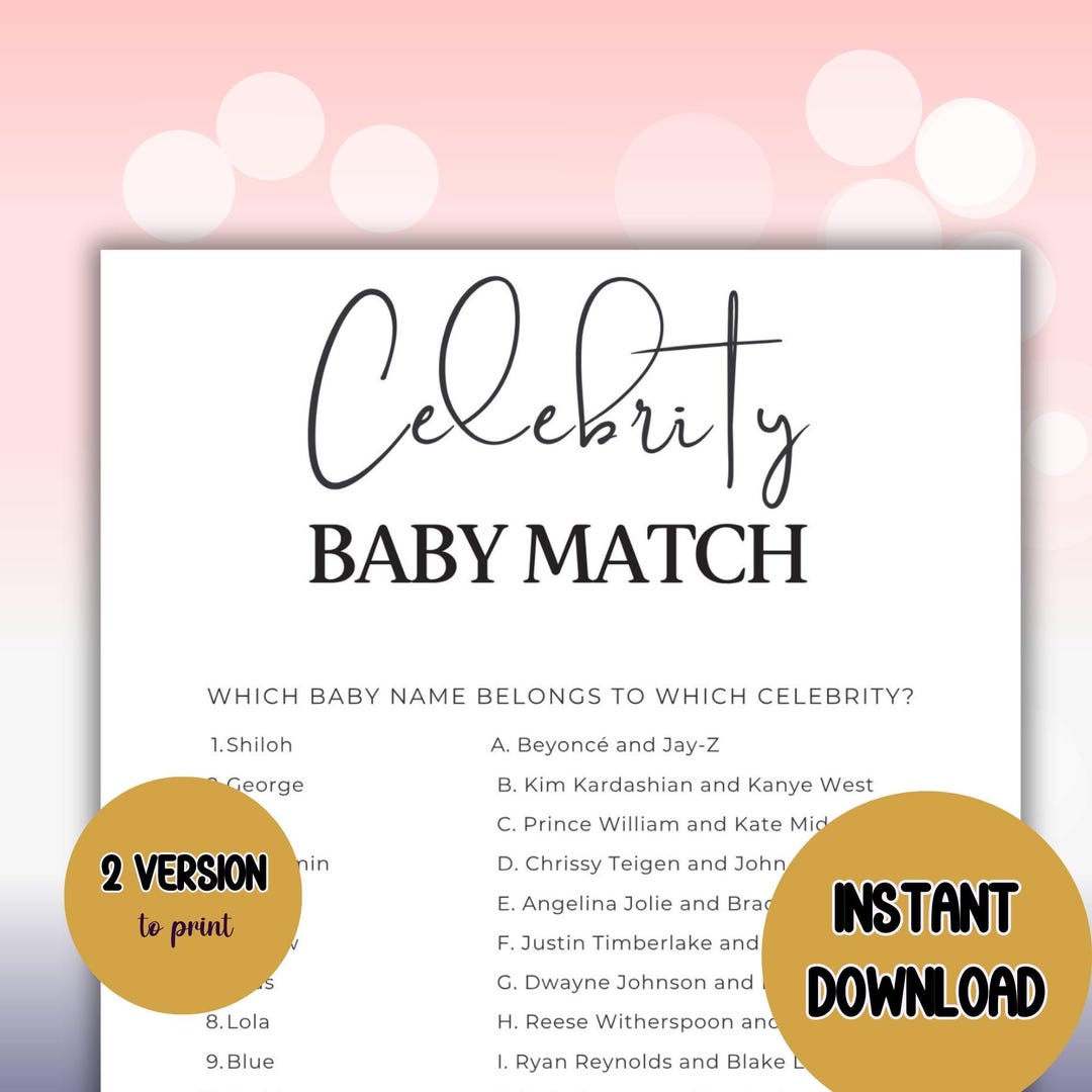 Celebrity Baby Name Game: Printable Baby Shower Activity (US Letter ...