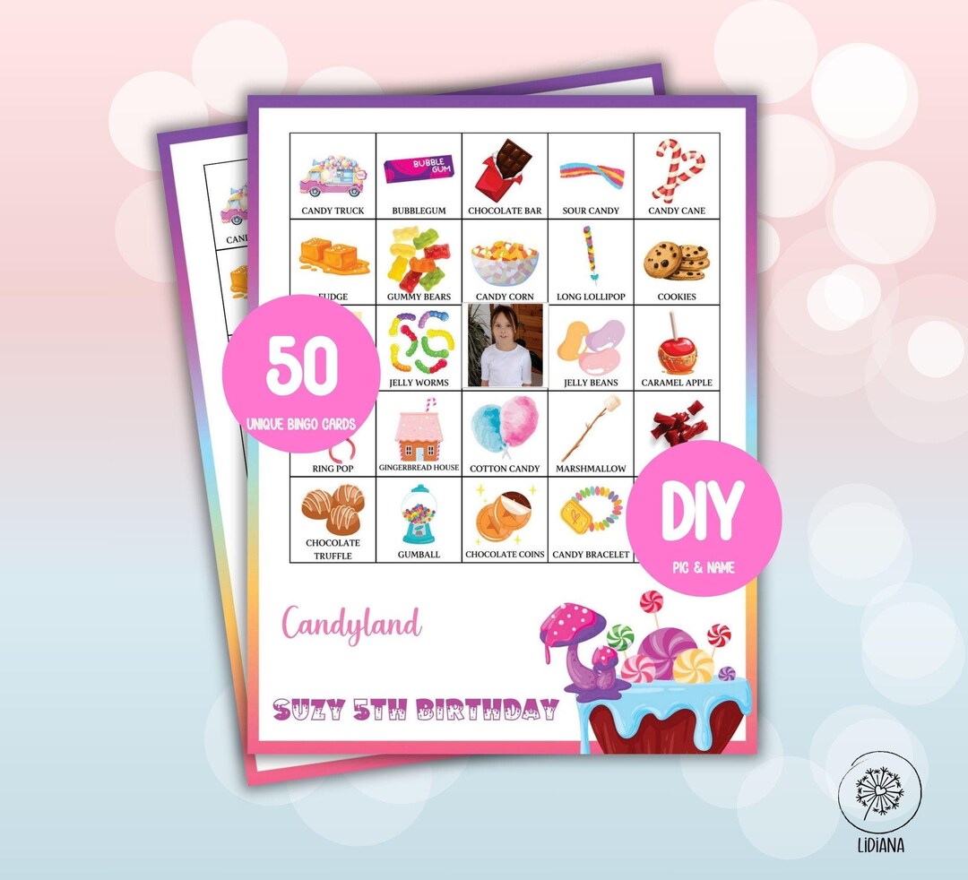 Candyland Bingo Game: 50 DIY Birthday Party Cards (digital Download) - Etsy