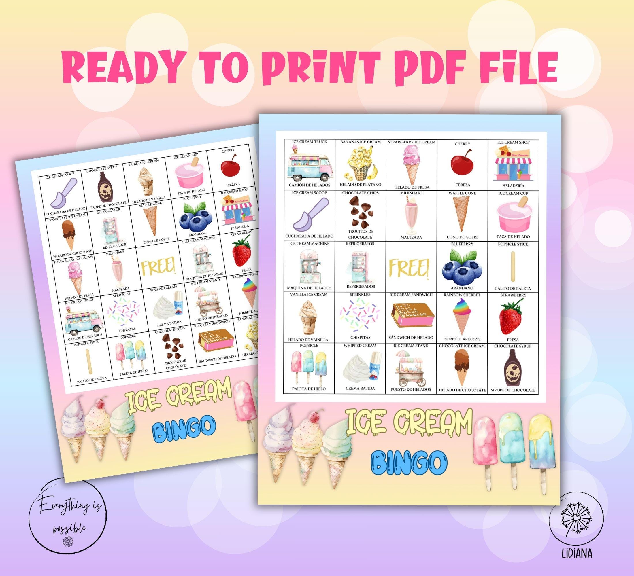 Ice Cream Bingo Game: 50 Unique Cards (digital Download) - Etsy