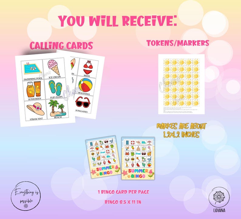 SUMMER Bingo Printable Game, Beach Party Game - 50 Bingo Cards for ...