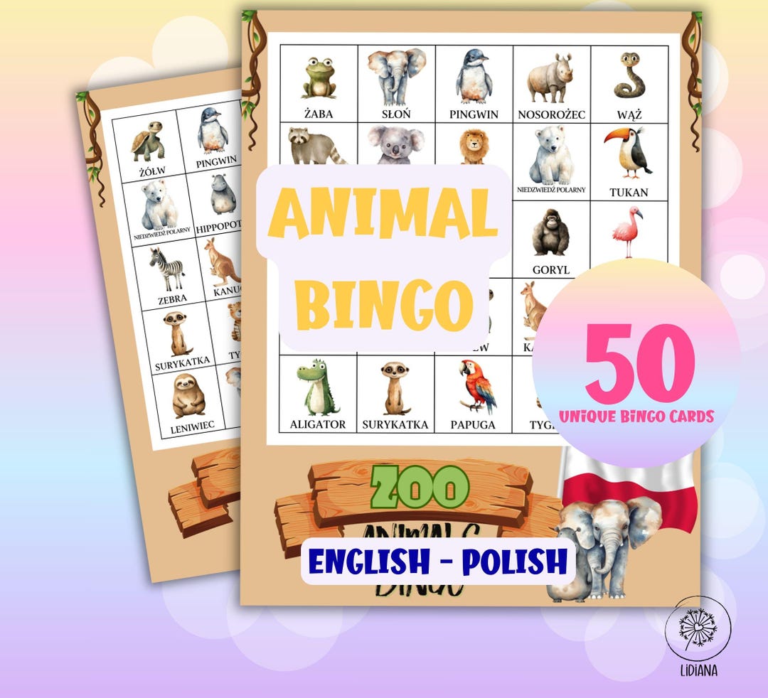 Printable Zoo Animal Bingo Game in Polish: Learning Game (digital ...