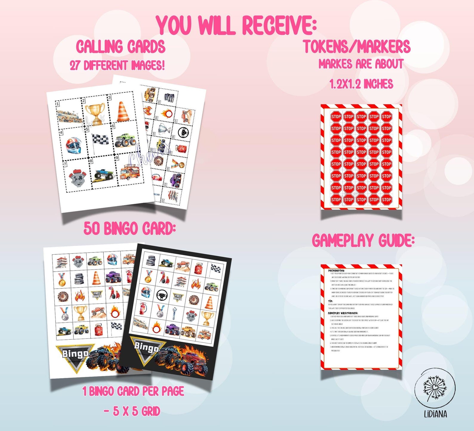 Printable Truck Birthday Party Bingo Game for Boy Birthday Party ...