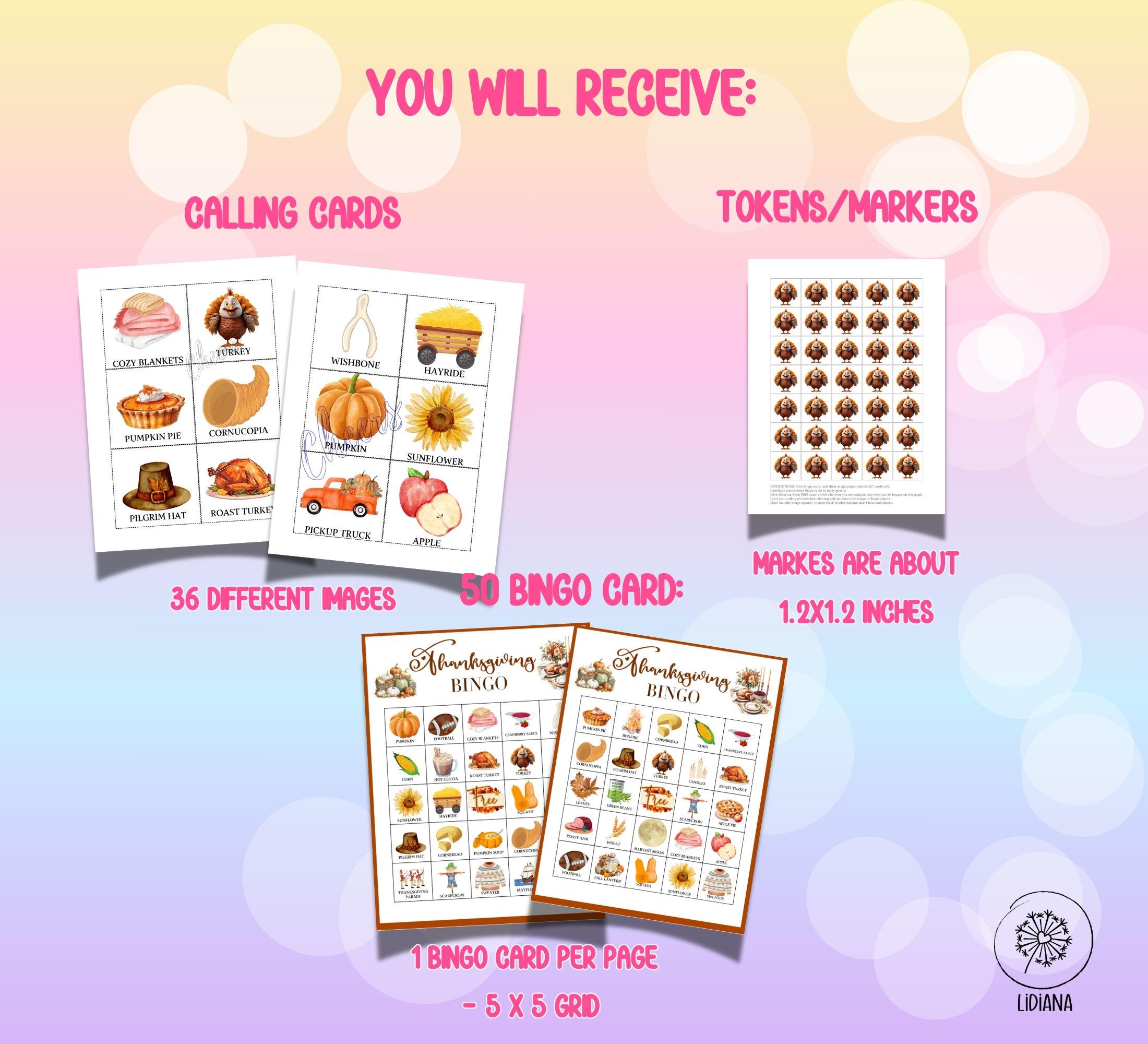 Thanksgiving Bingo Game: 50 Printable Cards (digital Download) - Etsy