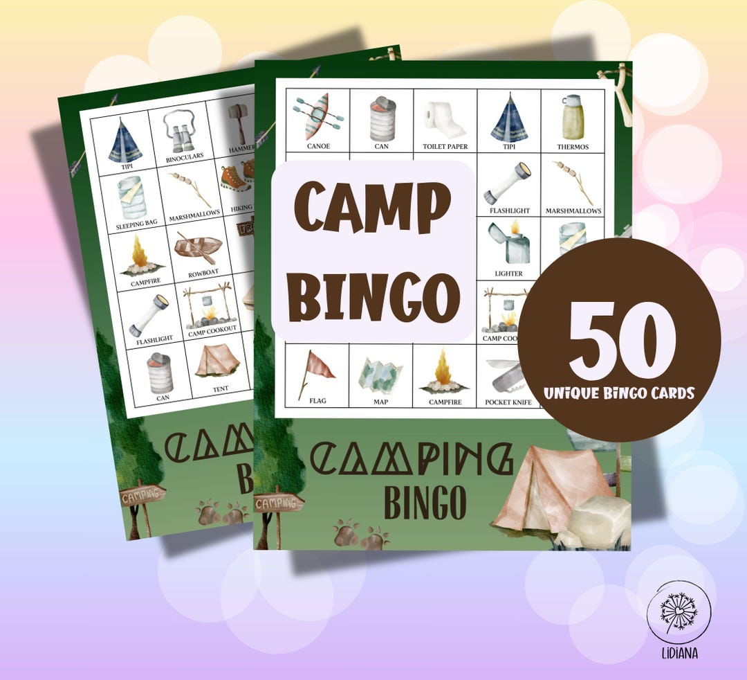 Camping Bingo Game: 50 Printable Cards (digital Download) - Etsy