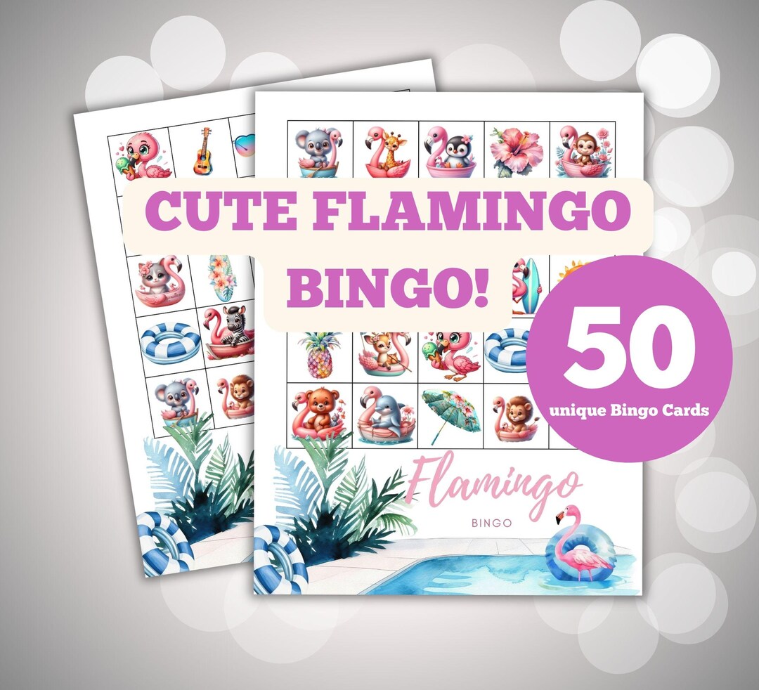 Printable Flamingo Bingo Game: Luau Pool Party Activity (digital ...
