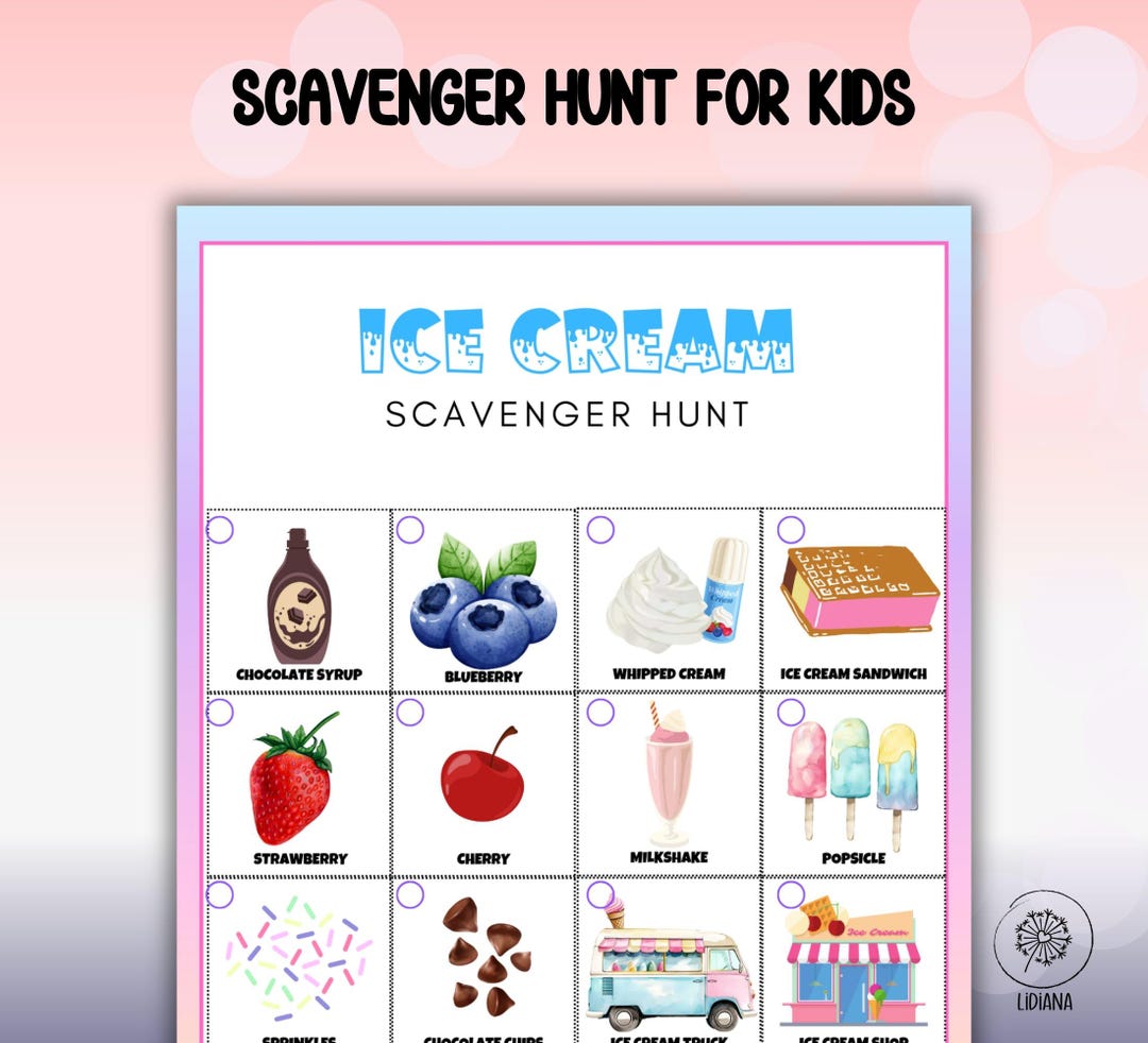 Ice Cream Scavenger Hunt: Printable Kids' Summer Party Game (digital ...