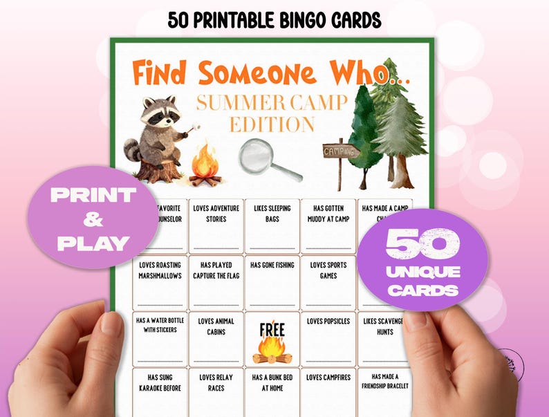 Summer Camp Find Someone Who Bingo Game, Kids Icebreaker Bingo (PDF ...