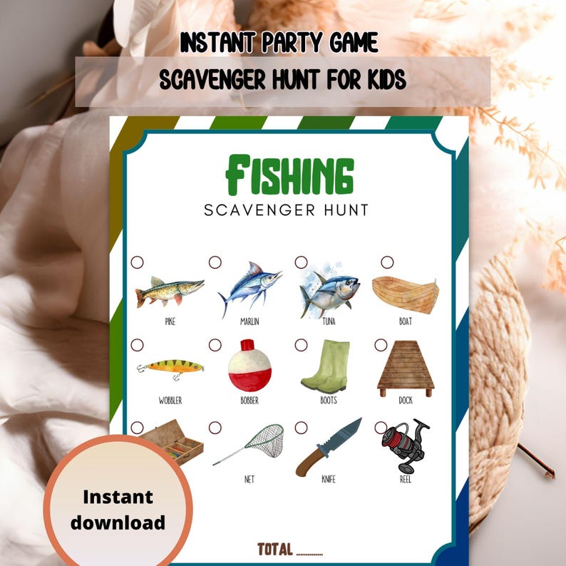 Printable Fishing Scavenger Hunt for Kids: Fish Party Game (digital ...
