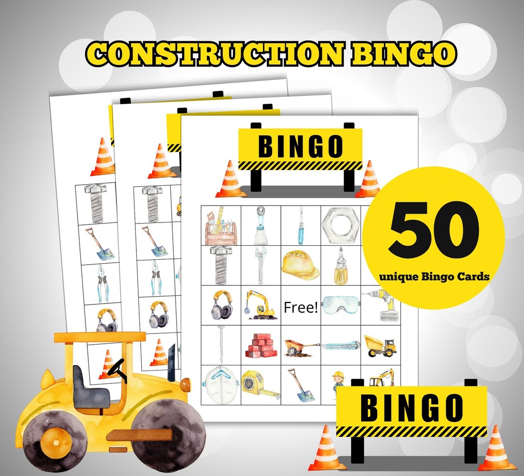 Construction Bingo for Kids, 50 Printable Construction Bingo for Boy ...