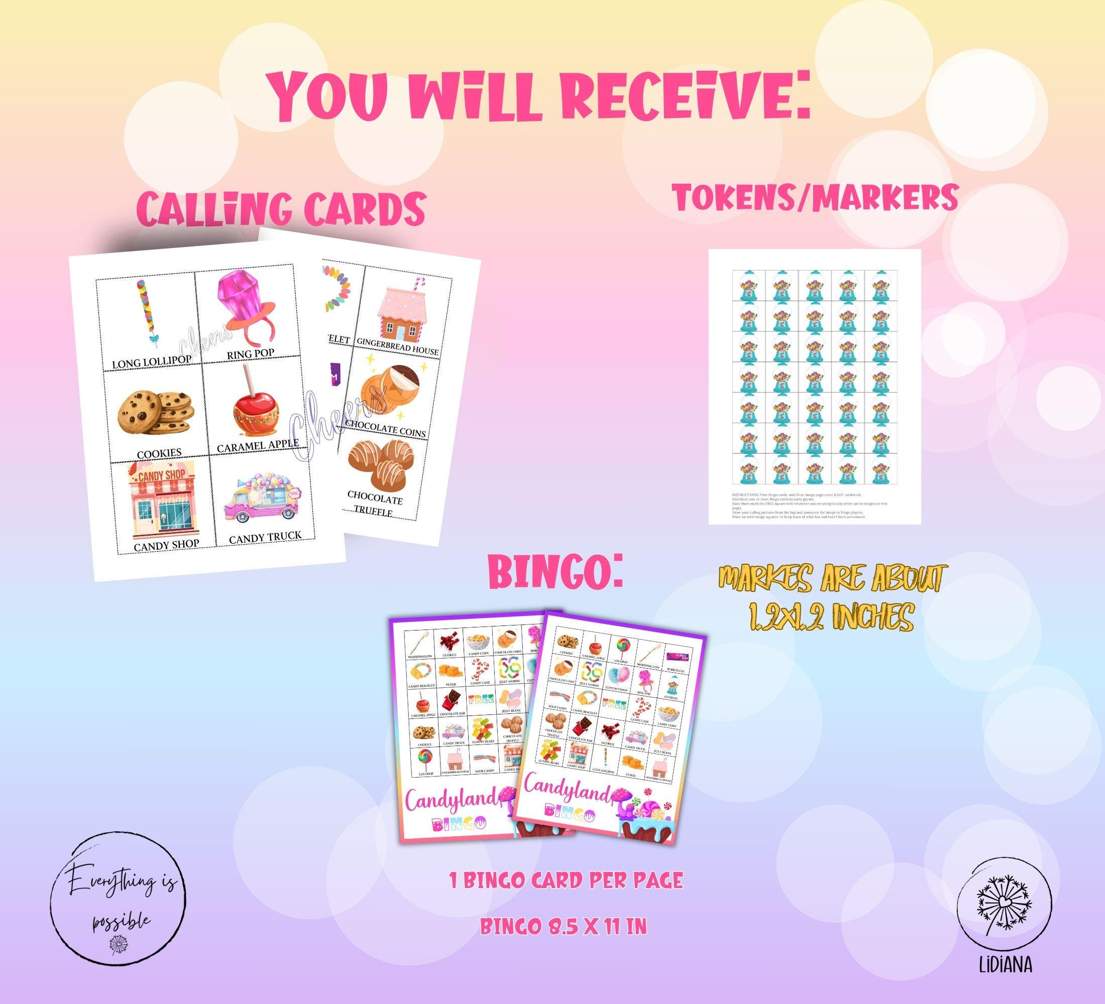 Candyland Bingo, 50 Sweets & Treats Bingo Cards, Sleepover Game, Baking ...