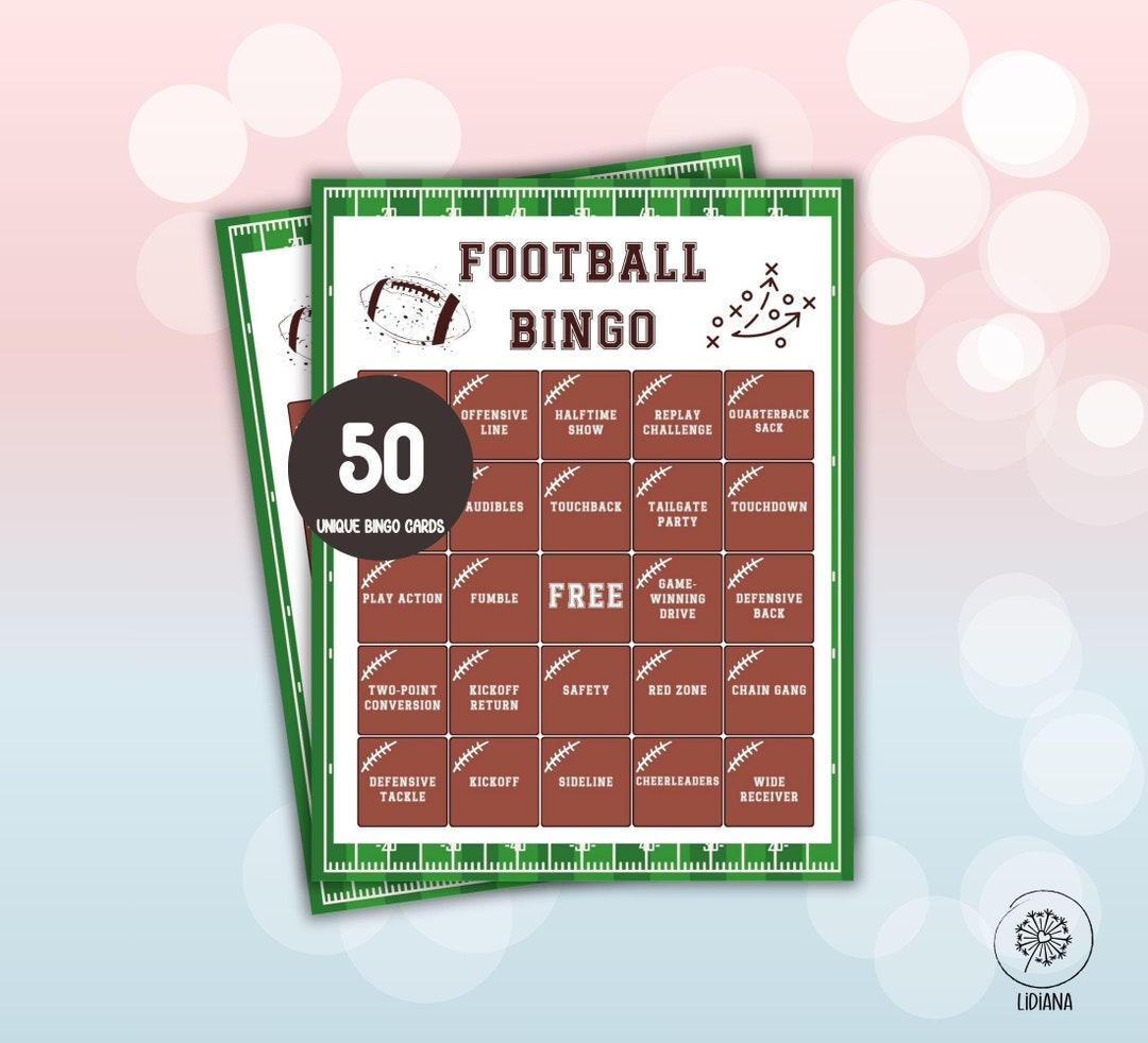 American Football Bingo Game - 50 Bingo Cards for Superbowl Game Night ...