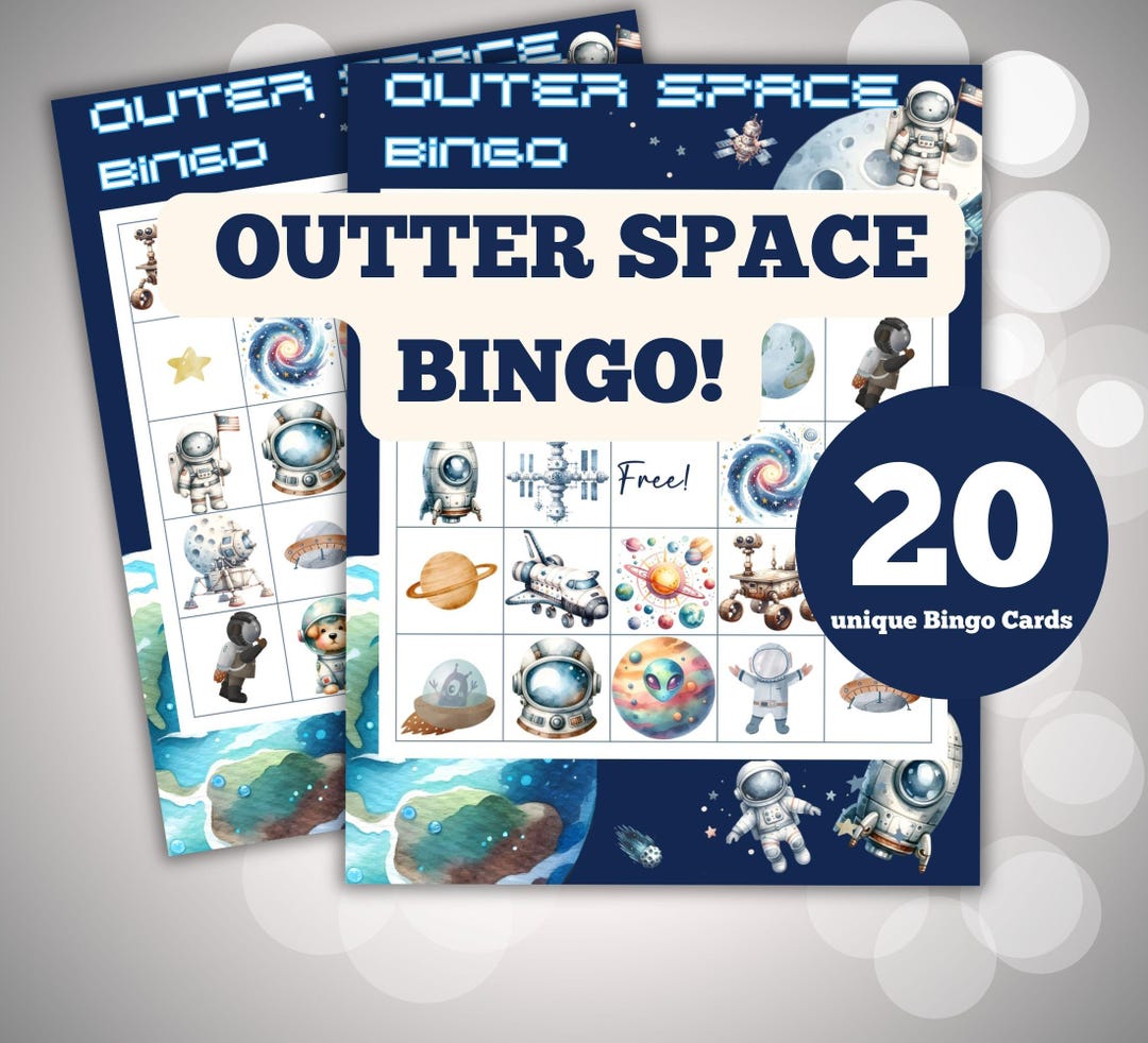 Outer Space Bingo Game - 20 Bingo Cards for Around the Sun Baby Shower ...