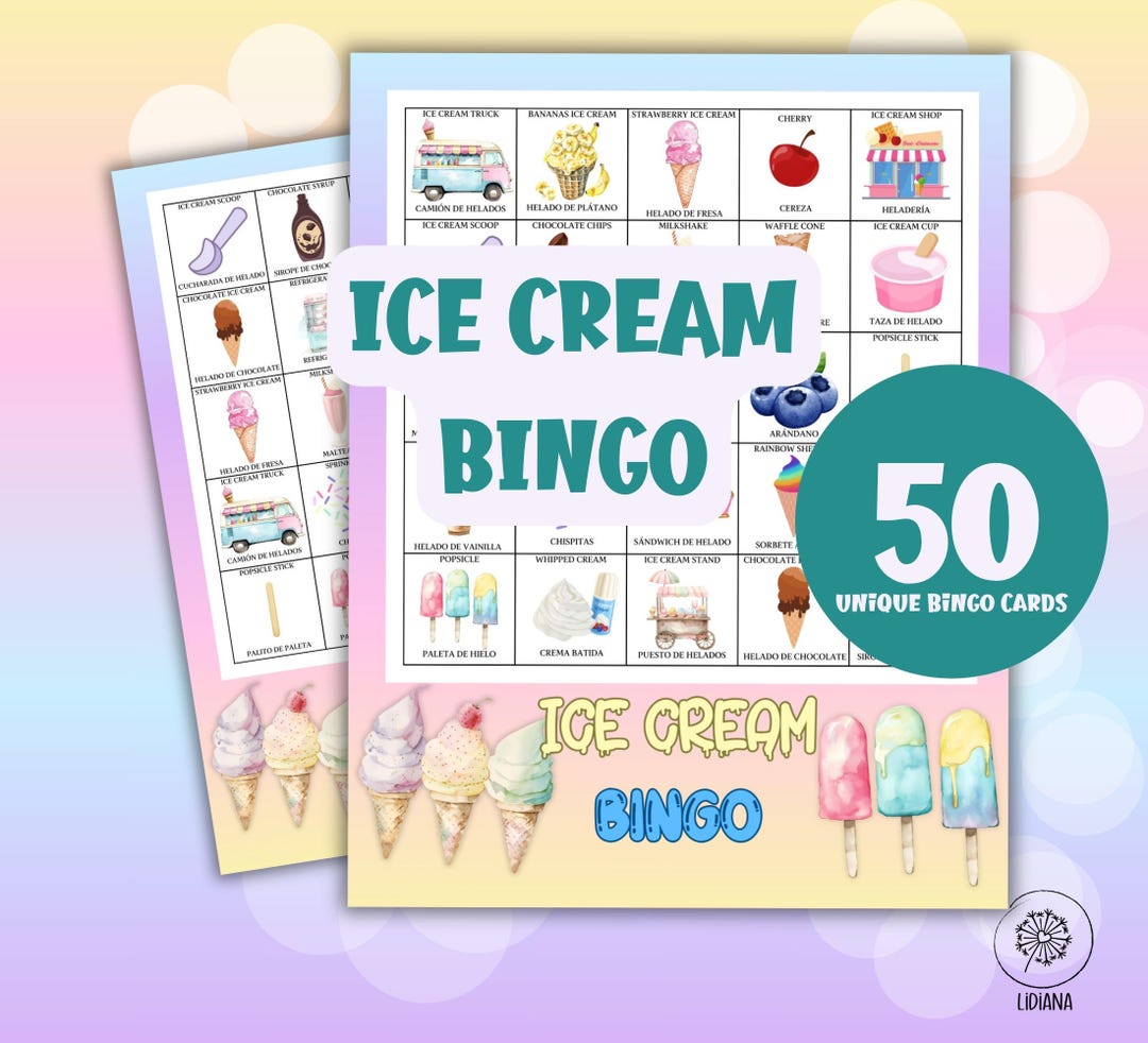 Ice Cream Bingo Game: 50 Unique Cards (digital Download) - Etsy