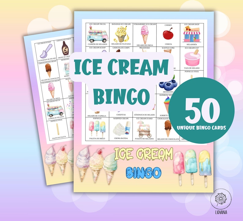 Ice Cream Bingo Game: 50 Unique Cards (digital Download) - Etsy