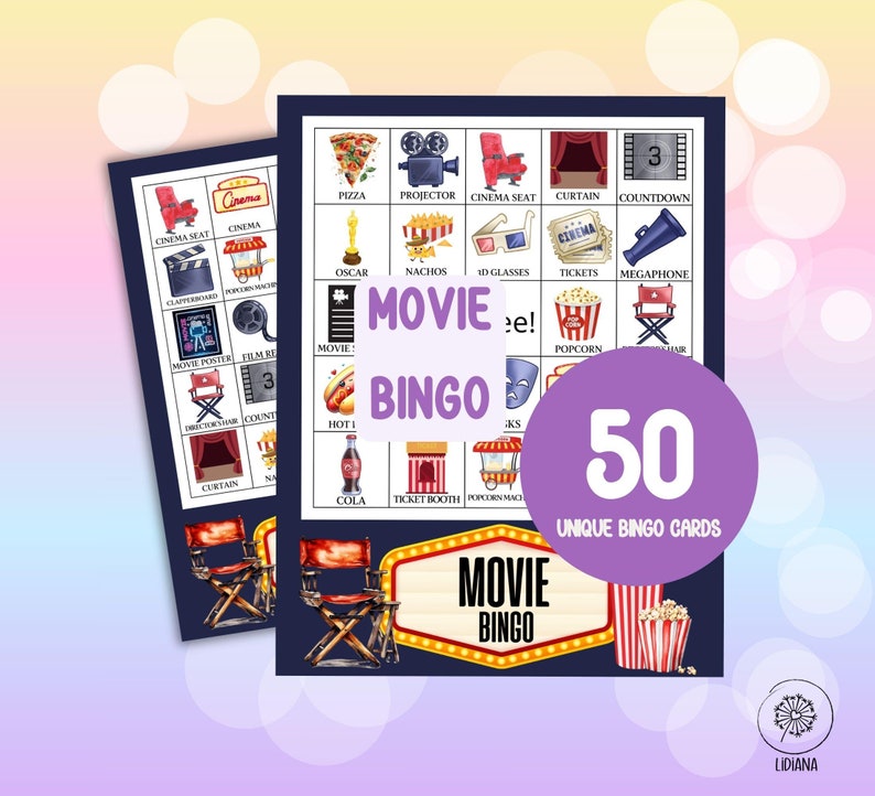 Cinema Movie Night Bingo Game: 50 Unique Cards (digital Download) - Etsy