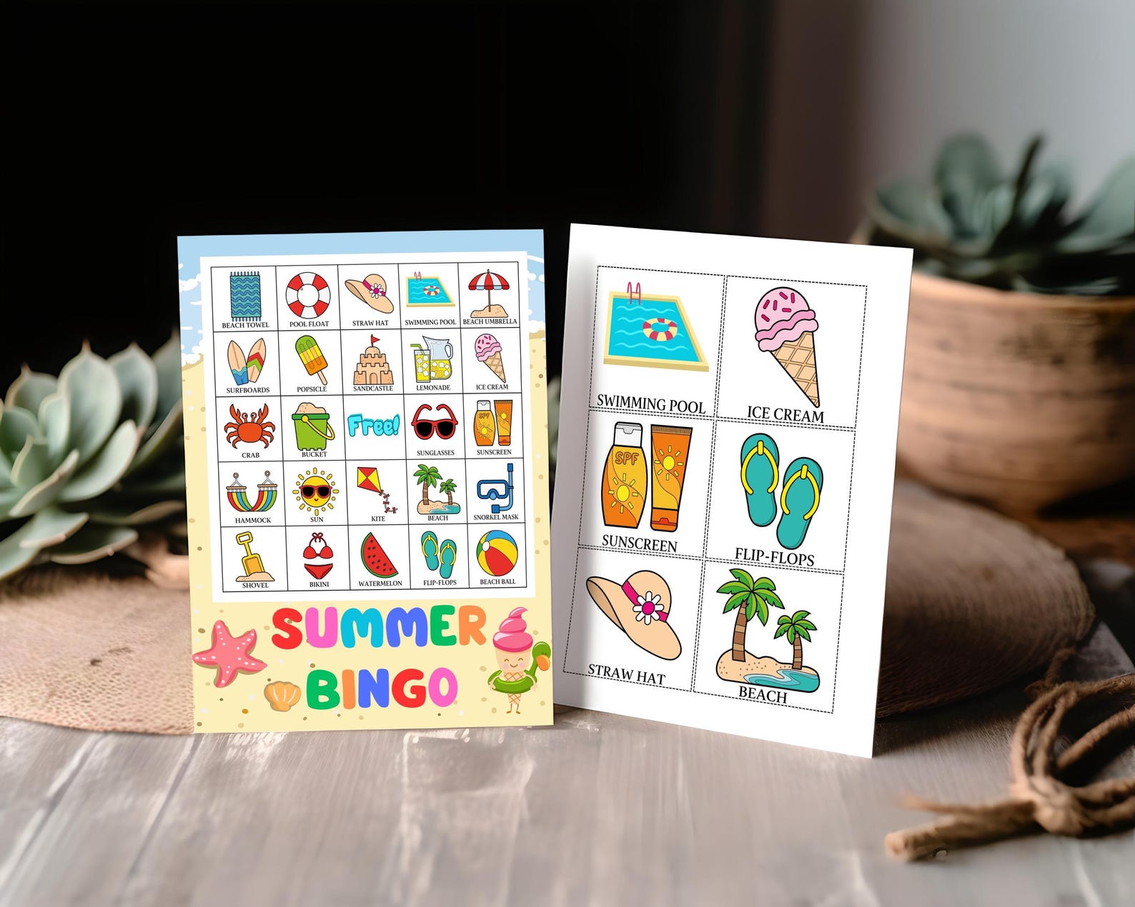 SUMMER Bingo Printable Game, Beach Party Game - 50 Bingo Cards for ...
