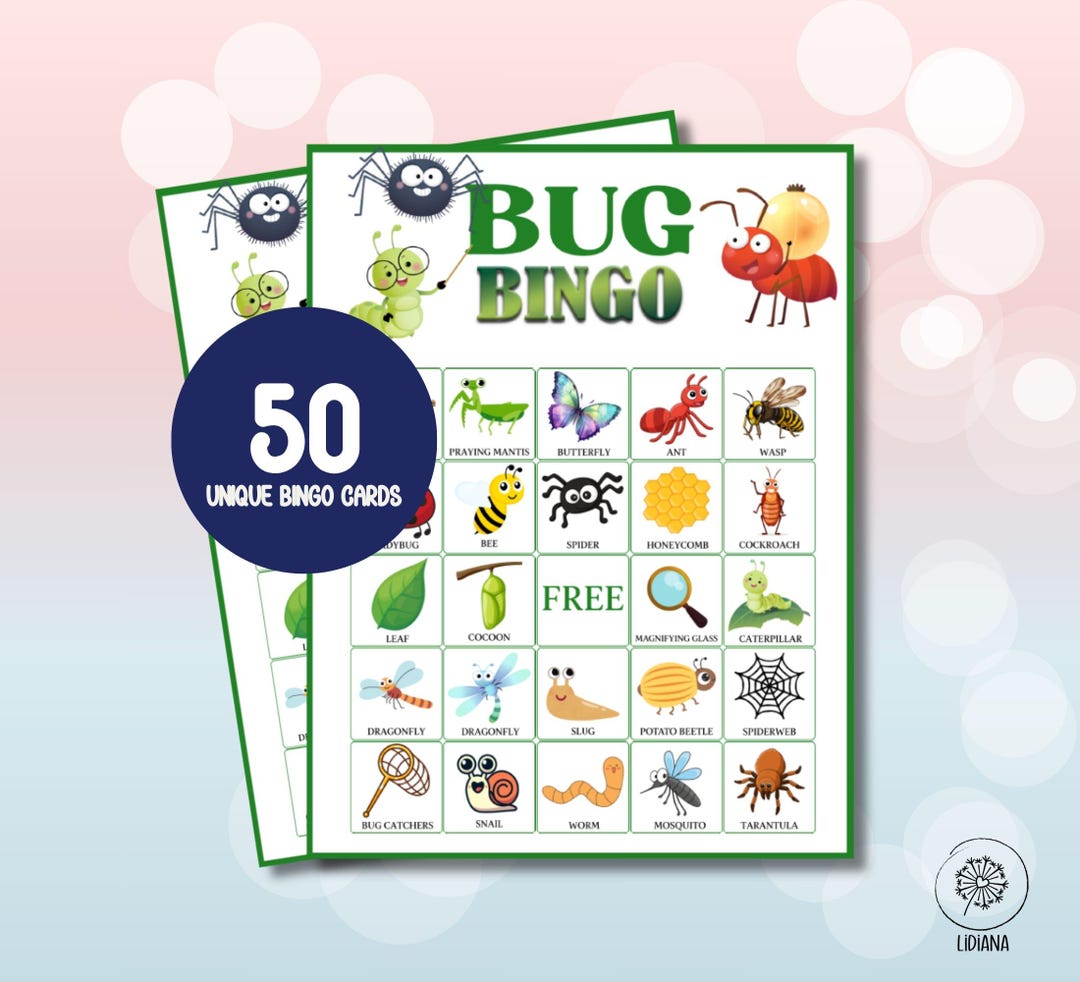 Bug Bingo Game: 50 Unique Insect Cards for Nature Parties (digital ...