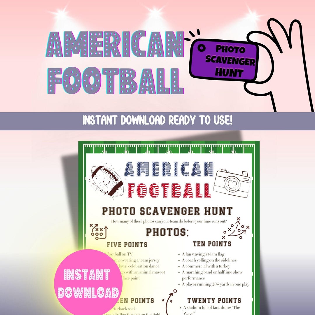 American Football Photo Scavenger Hunt for Kids, Instant Download, Teen ...