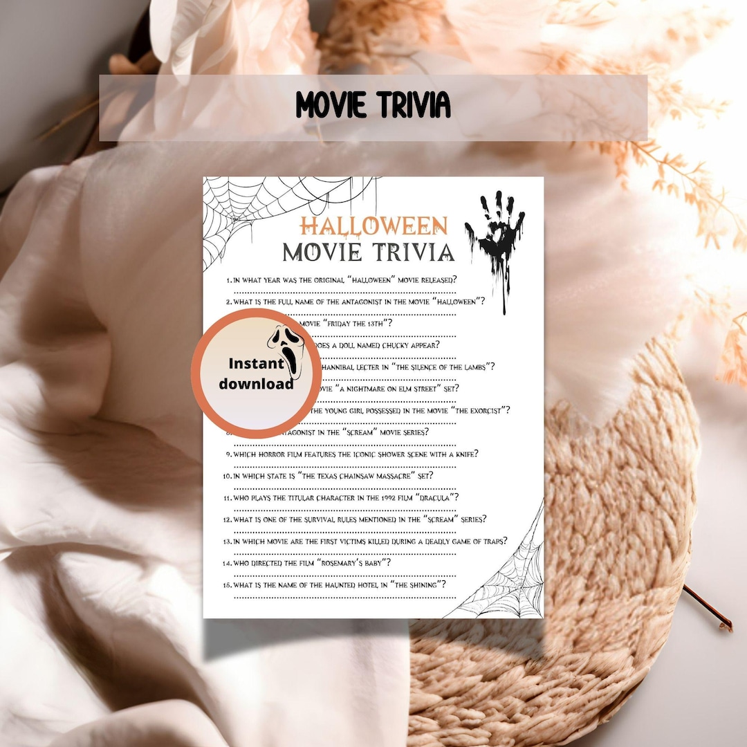 Halloween Movie Trivia Game for Adult, Printable Horror Movie Trivia ...