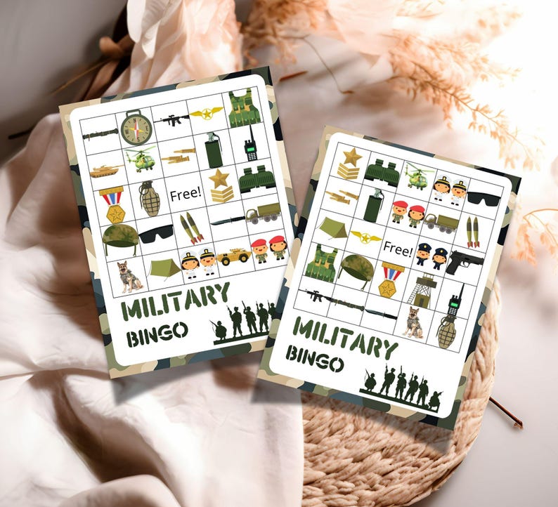 Military Bingo Game: Camo Birthday Party, 50 Unique Cards (digital ...