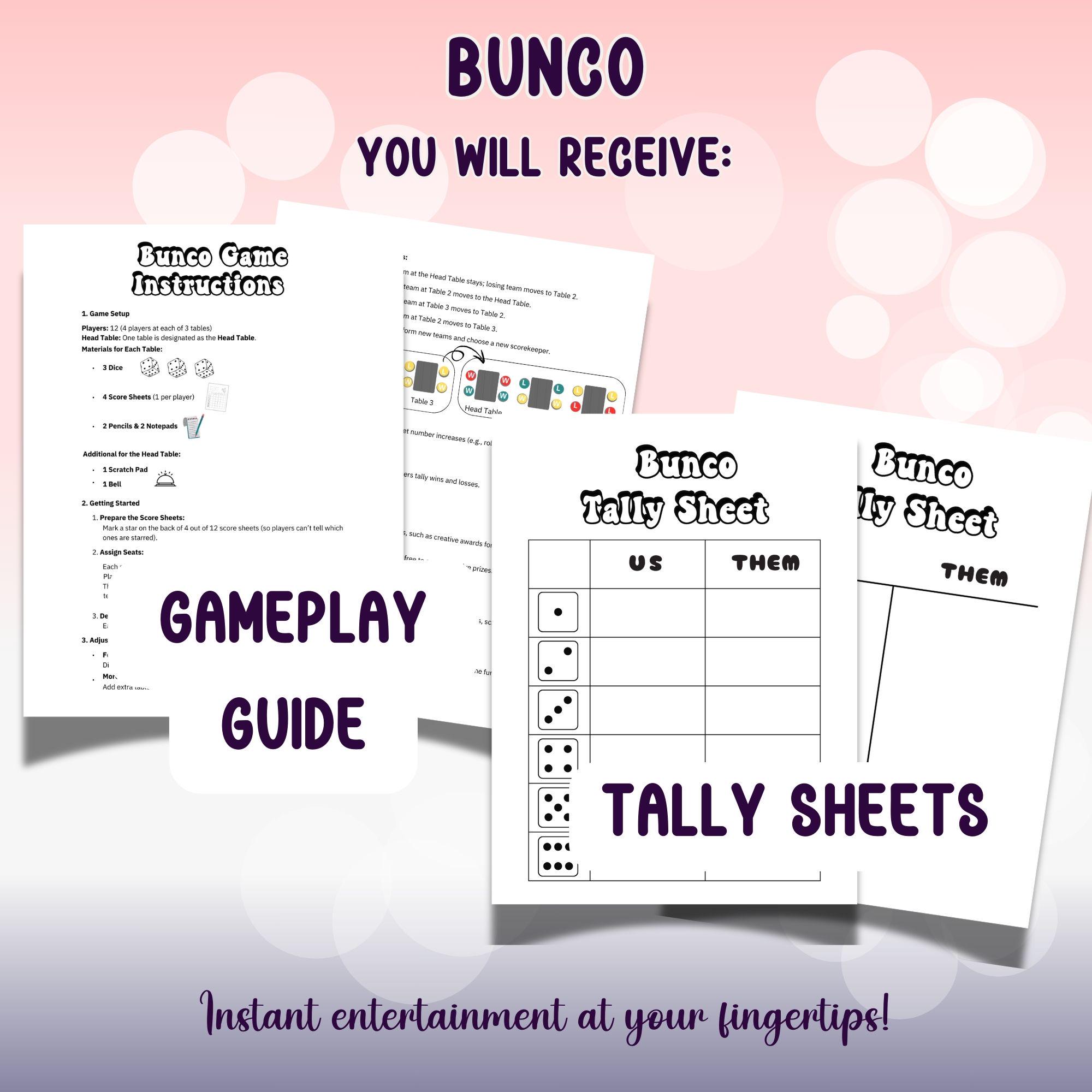 Bunco Score Sheet, Bunco Tally Sheets, Bunco Scorecards, Bunco Game ...