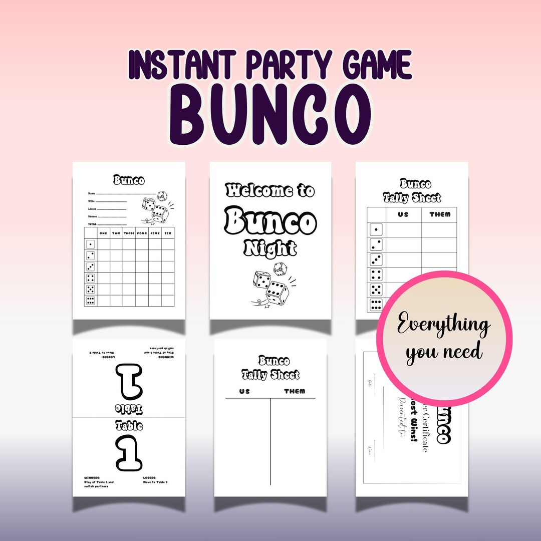 Bunco Score Sheet, Bunco Tally Sheets, Bunco Scorecards, Bunco Game ...