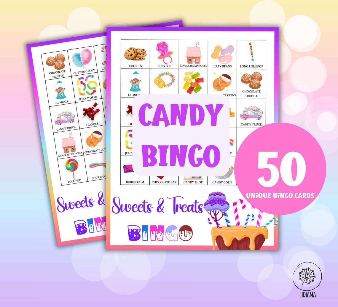 Candy Bingo Game: 50 Unique Cards for Girls Night (digital Download) - Etsy