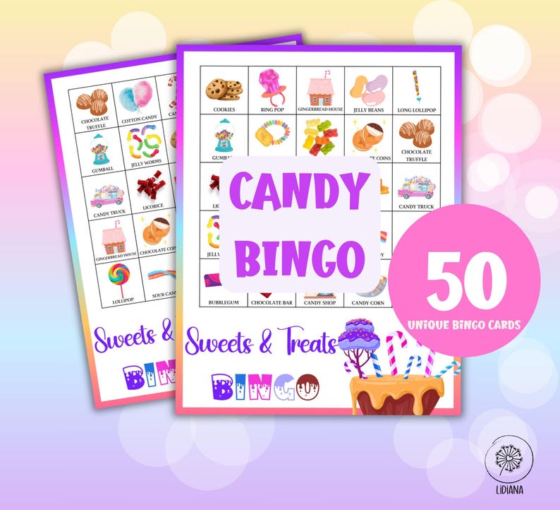 Candy Bingo Game: 50 Unique Cards for Girls Night (digital Download) - Etsy