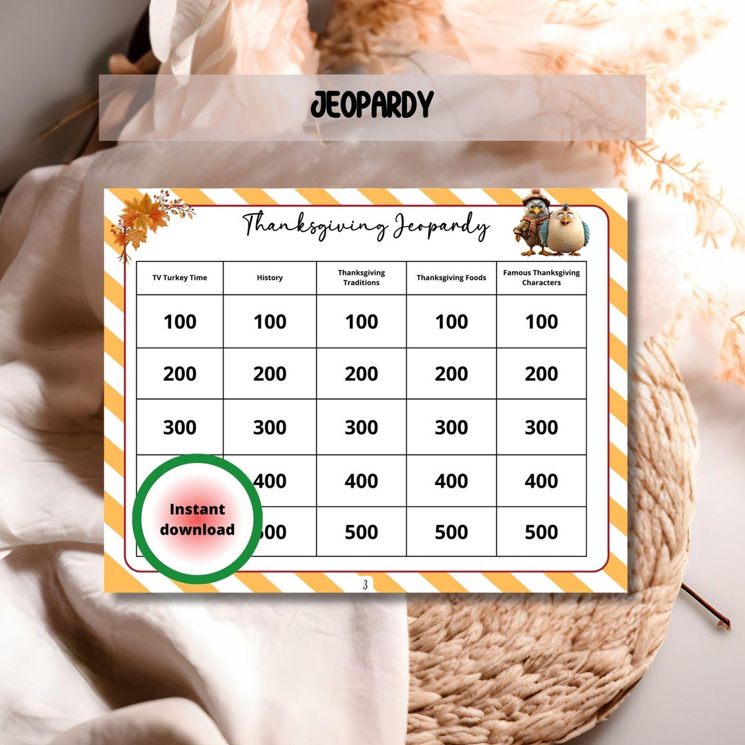 Thanksgiving Jeopardy Game! Printable Thanksgiving Trivia Game for ...