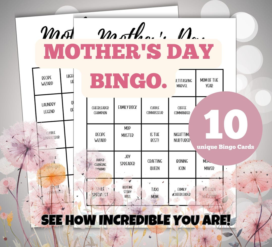 Printable Mother's Day Bingo, 10 Mother's Day Bingo Cards, Girls Night ...