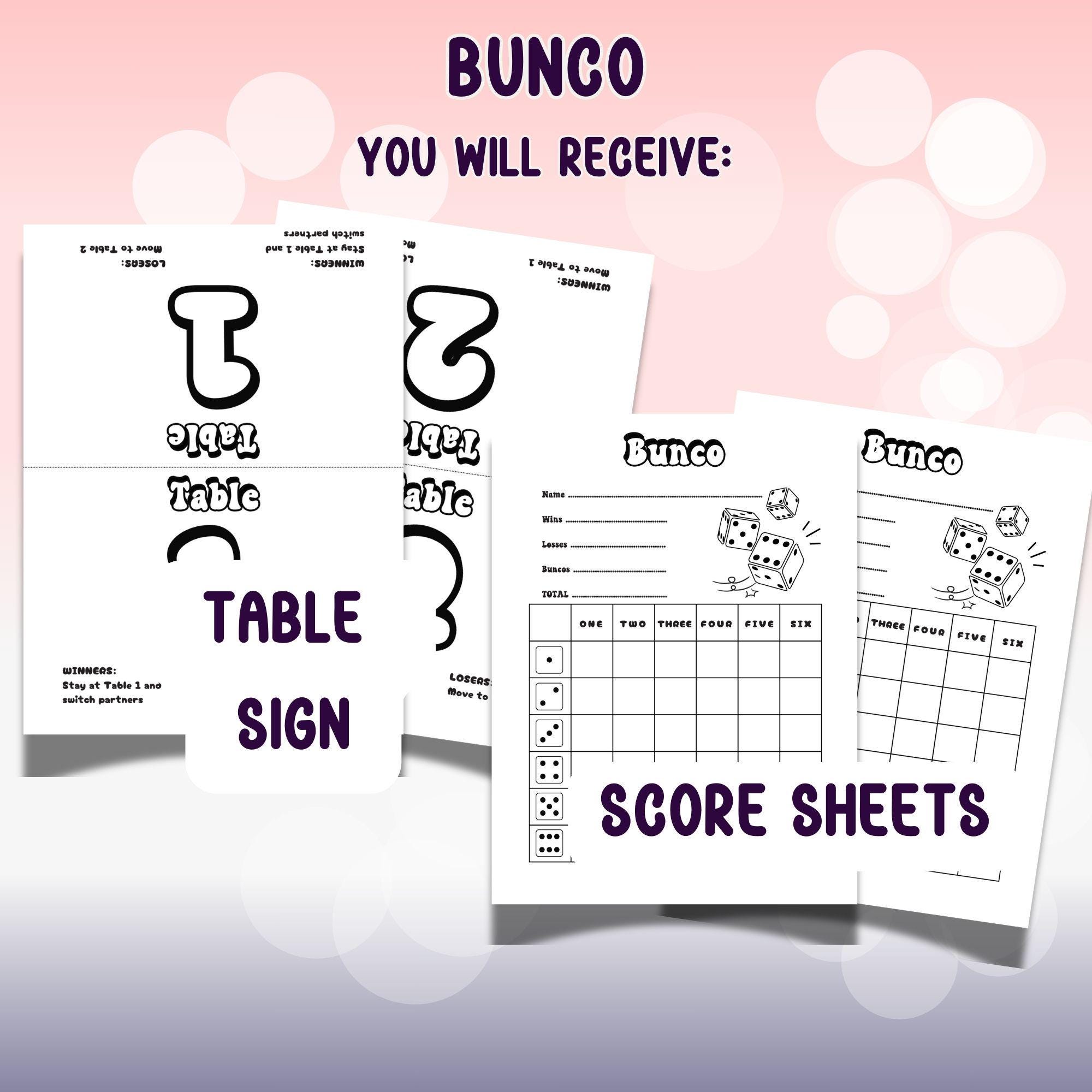 Bunco Score Sheet, Bunco Tally Sheets, Bunco Scorecards, Bunco Game ...