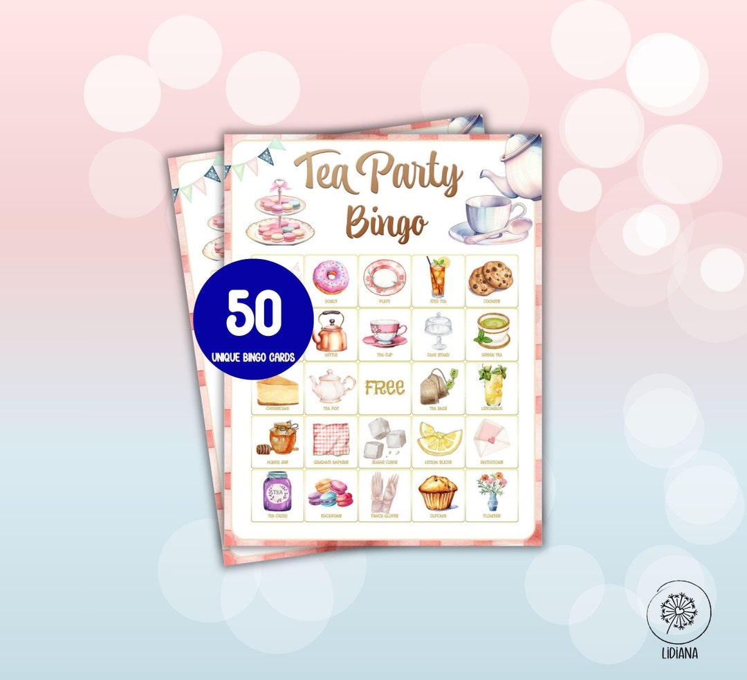 Tea Party Bingo: 50 Unique Printable Cards (digital Download) - Etsy