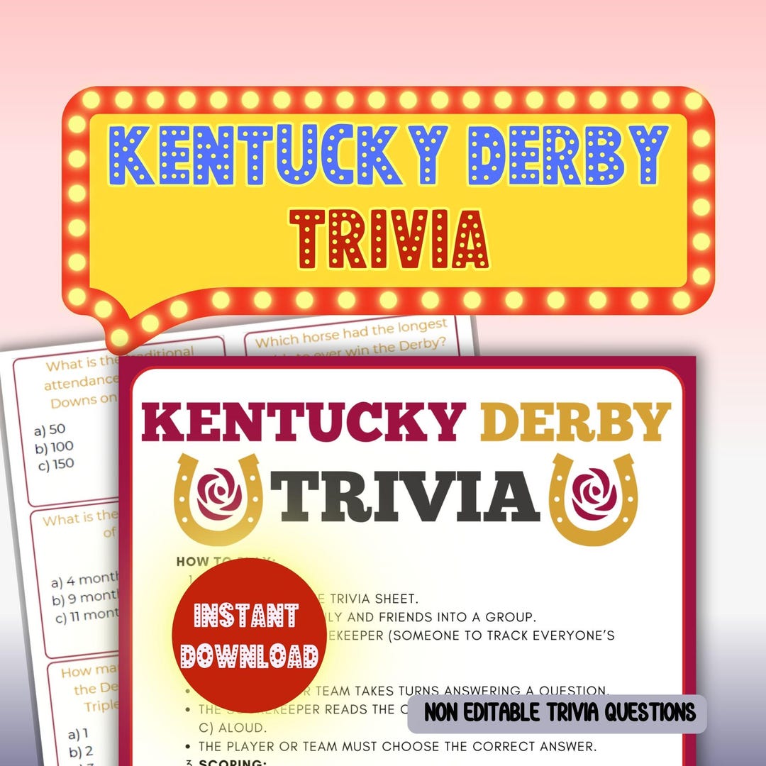 Kentucky Derby Trivia Game: 50 Question Cards (digital Download) - Etsy